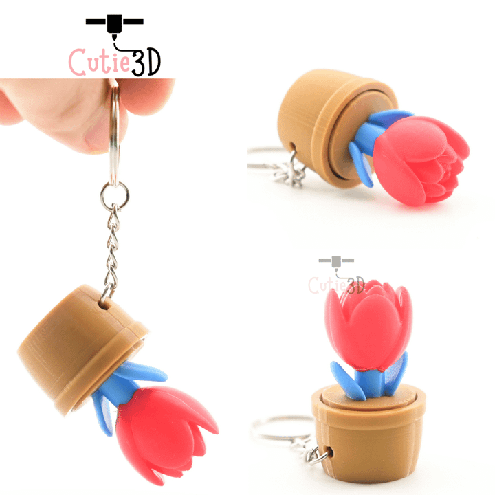 3D Printable Cutie3D Tulip Flower Pot Keycap Fidget Clicker Keychain ...